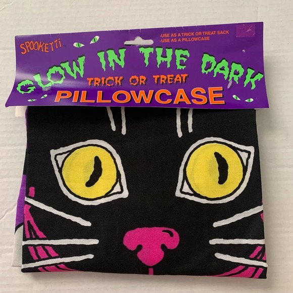 spooketti | Holiday | Vtg 9s New Halloween Black Cat Glow In The Dark ...